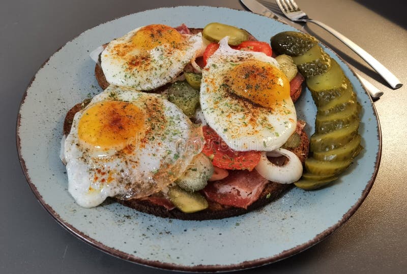 Strammer Max with Fried Eggs Stock Photo - Image of produce, fish ...