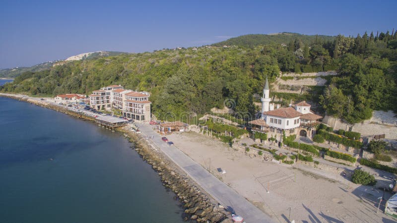 Strand in Balchik Von Oben, Bulgarien Stockfoto - Bild von panoramisch ...