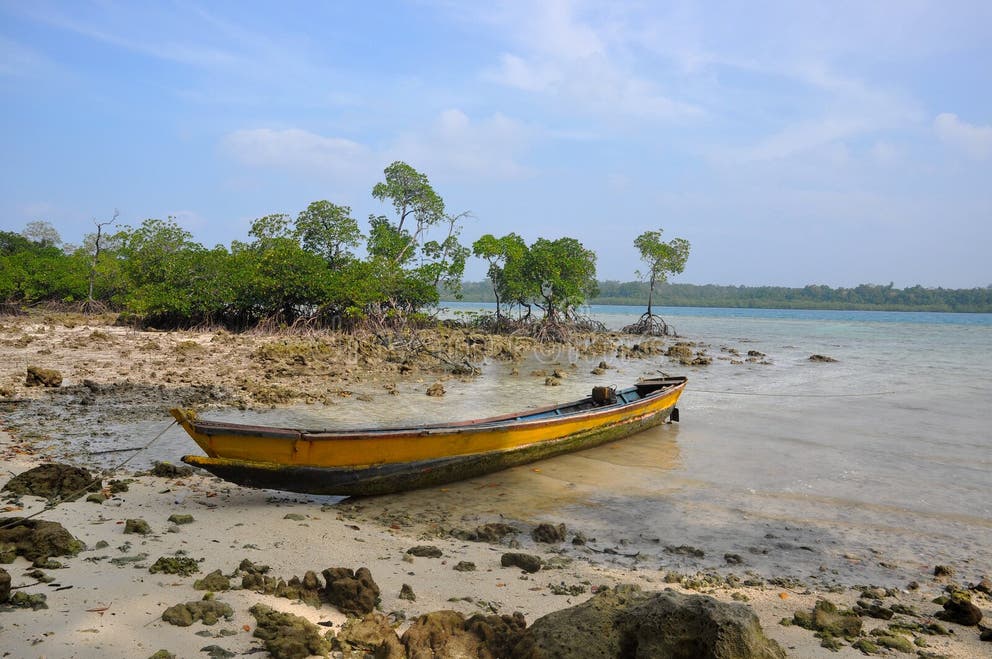 Strand Mit Boot Und Koralle Stockfoto - Bild von schön, landschaft ...