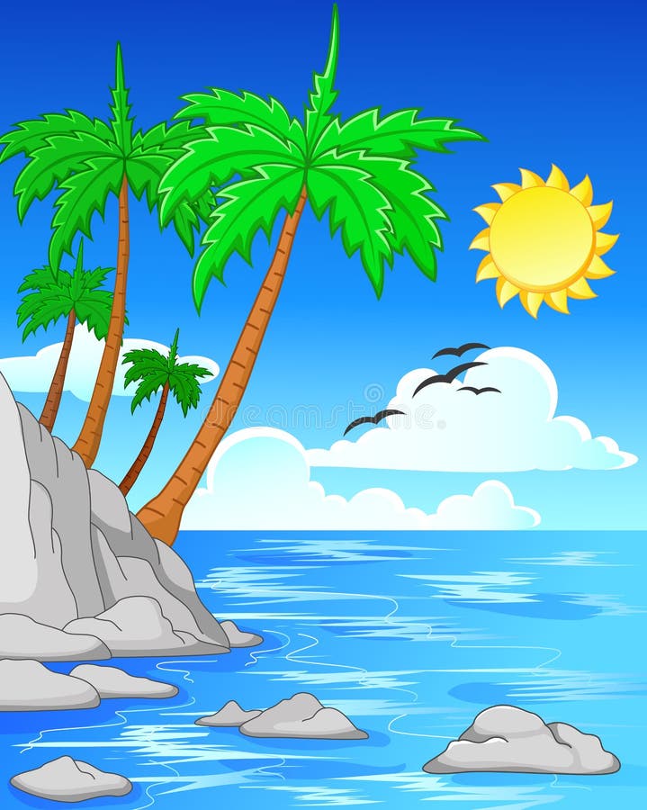 Strand Mit Palmen/tropischem Strand Vektor Abbildung - Illustration von ...