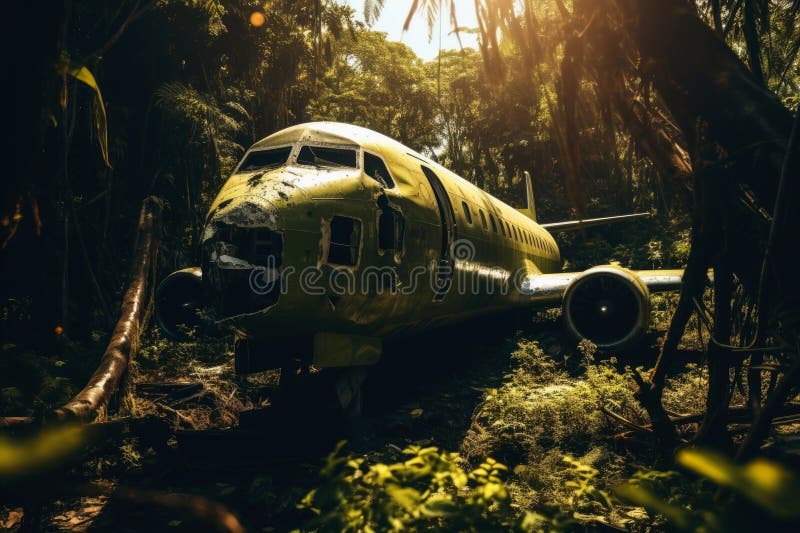 A Stranded Aircraft in the Jungle Stock Illustration - Illustration of ...