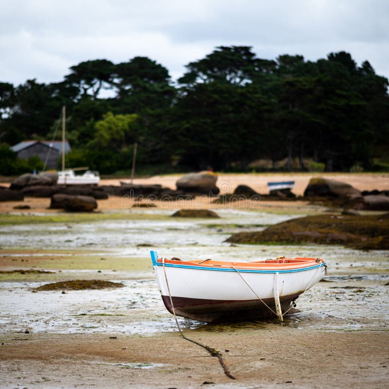 A Stranded Boat Near the Sea in Summer Stock Image - Image of coast ...