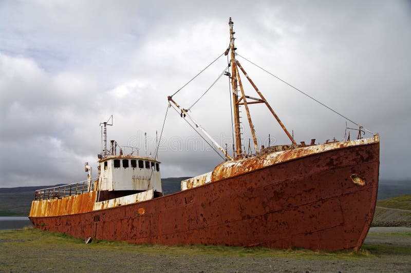 Stranded Ship, Shipwreck at Iceland Coast Stock Photo - Image of ...
