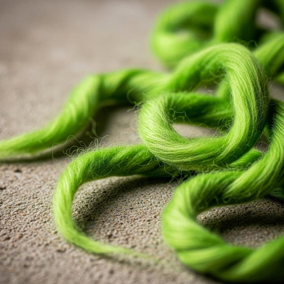 Strands of Bright Green Wool Threads on the Rough Cement Surface. Stock ...