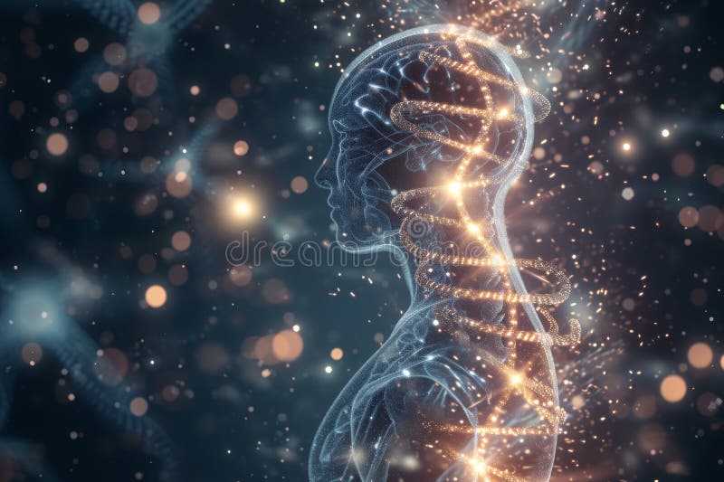 Strands of DNA Enveloping a Person. the Concept of Genetics Stock ...