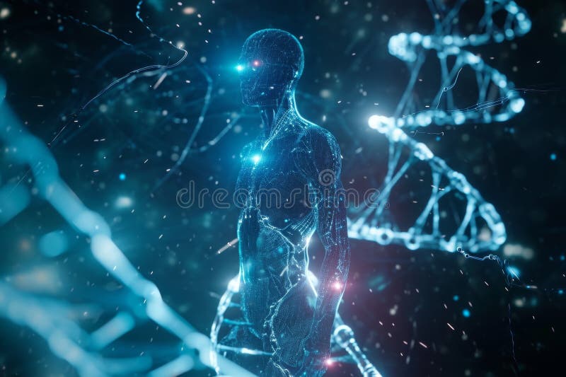 Strands of DNA Enveloping a Person. the Concept of Genetics Stock ...