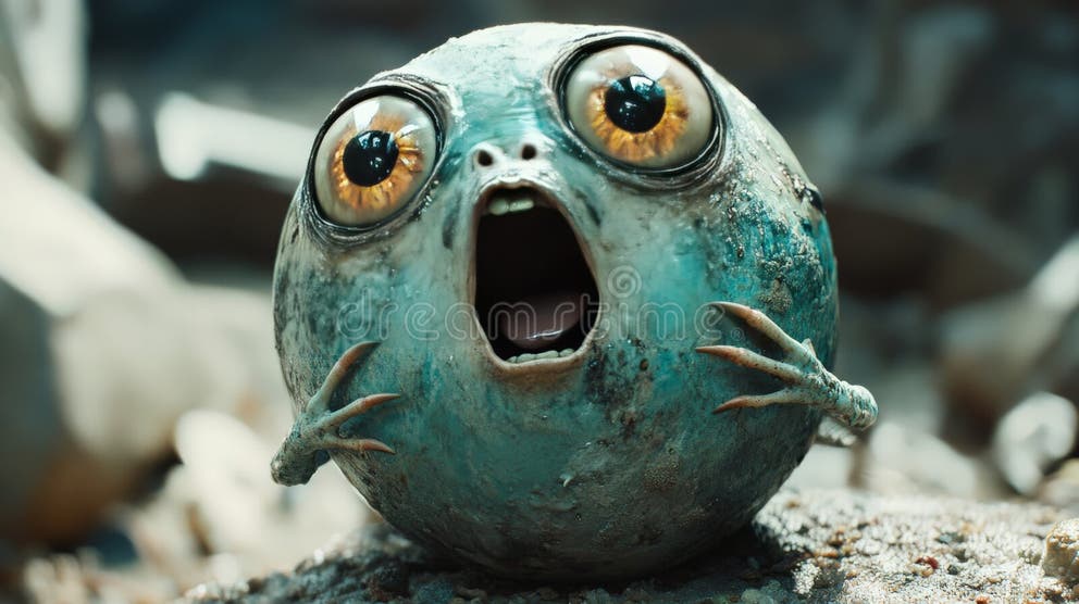 Strange Alien Creature Screaming in a Desolate Landscape Stock Image ...