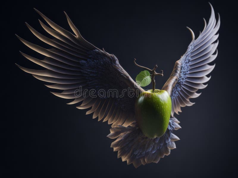 A Strange Apple with Wings Soars in the Air.generative Ai Stock ...