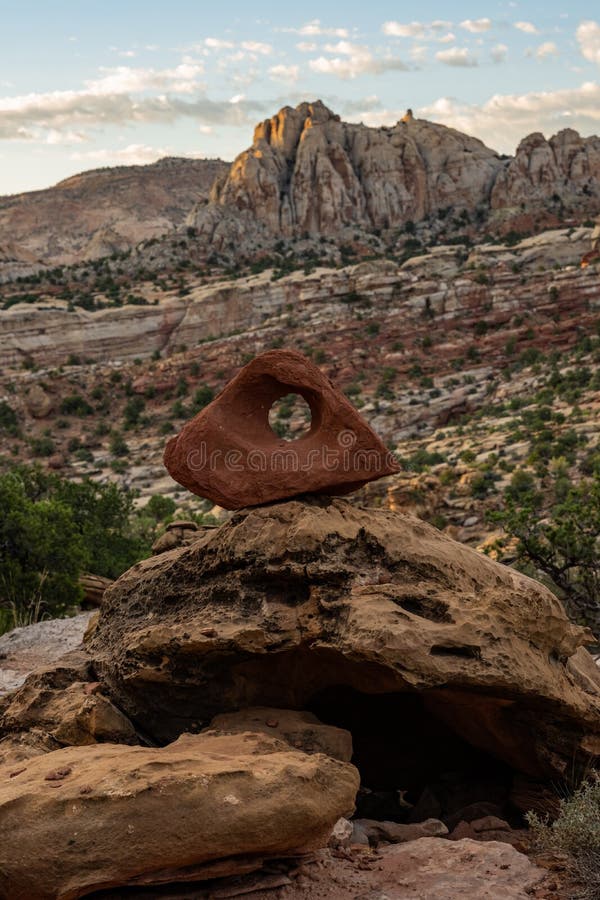 Strange Balanced Rock with Hole through it Stock Photo - Image of ...