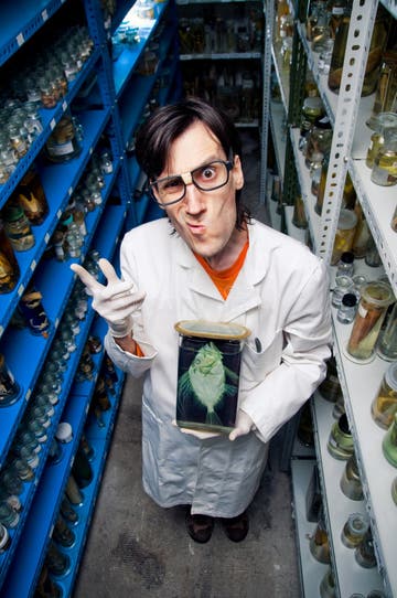 Strange biologist stock image. Image of humor, nerd, fish - 13202533