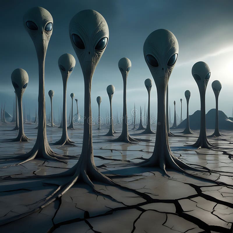 A Surreal, Cracked Landscape with Distorted Trees and Alien-Shaped ...