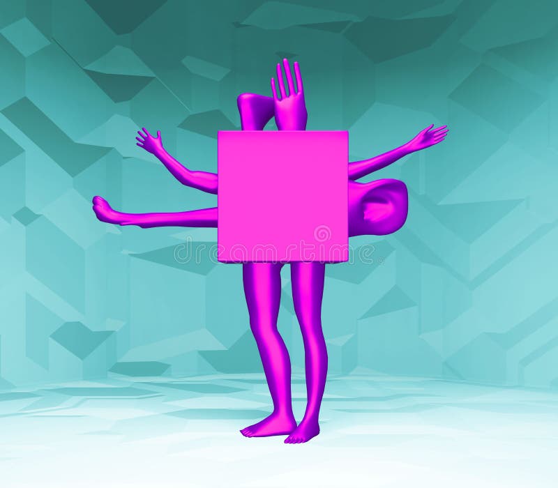 Strange Creature, Cube with Legs and Hands Stock Illustration ...