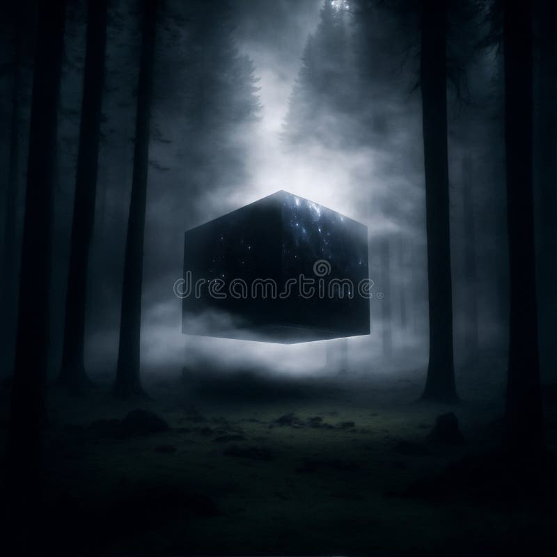 Strange Dark and Ominous Cube Shape with Lights Stock Illustration ...