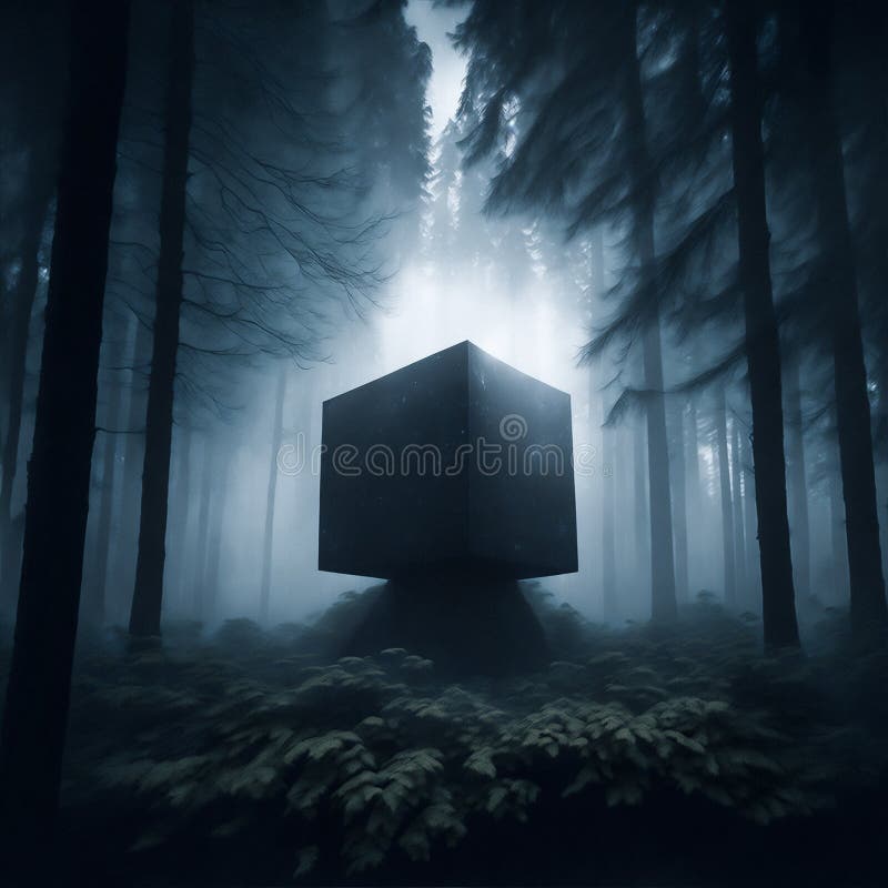 Strange Dark and Ominous Cube Shape with Lights Stock Illustration ...