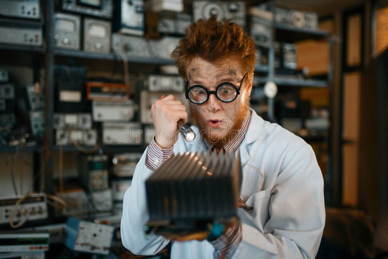 Strange Engineer with Book, Test in Laboratory Stock Image - Image of ...