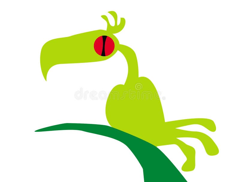 Strange Green Bird Sitting on a Branch. Stock Vector - Illustration of ...