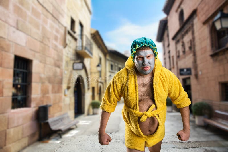 Strange Man with Face Pack in the Street Stock Image - Image of adult ...