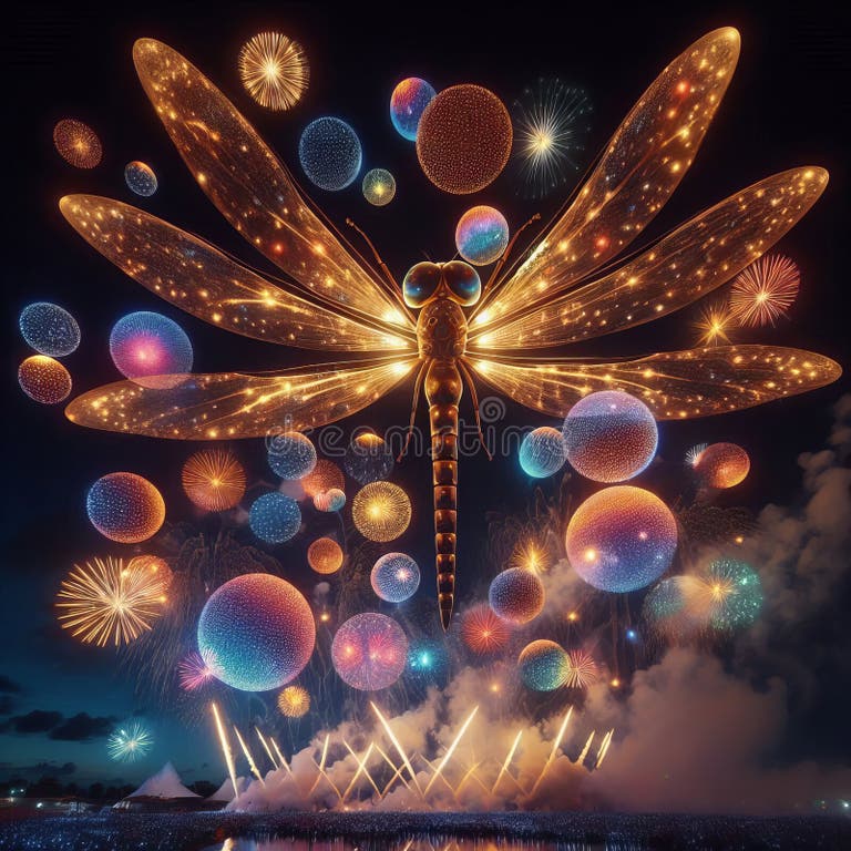 168 71. Dragonfly Shells_ Large, Spherical Fireworks T Stock Photo ...