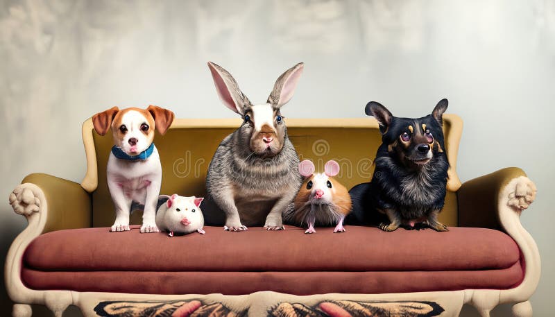 Strange Pets Sitting on the Couch Looking at Camera. Stock Illustration ...