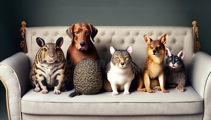 Strange Pets Sitting on the Couch Looking at Camera. Stock Illustration ...