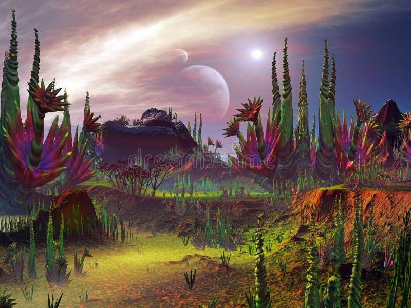 Strange Plant Formations in an Alien Garden Stock Illustration ...