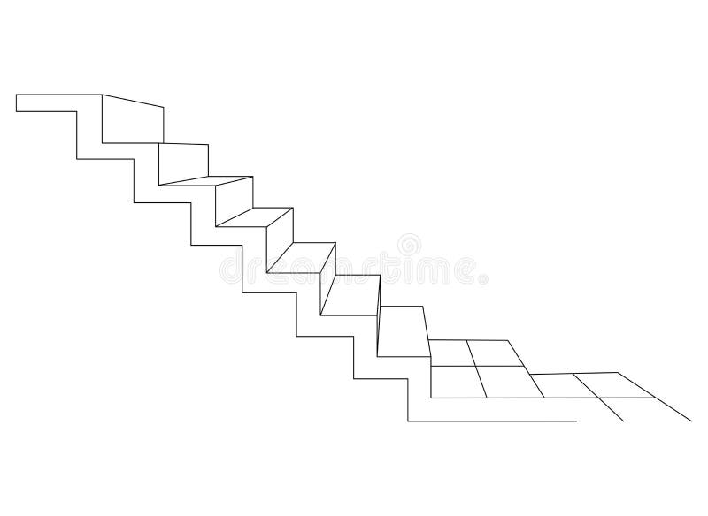 Strange Staircase Steps Up and Down. Frontal Perspective. Line Drawing ...