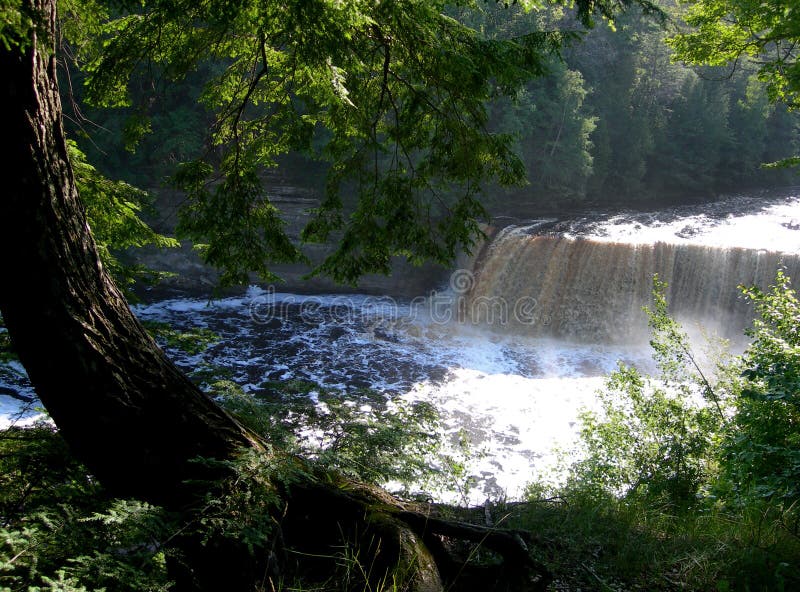 Strange Waterfall on River in Michigan Stock Photo - Image of foliage ...