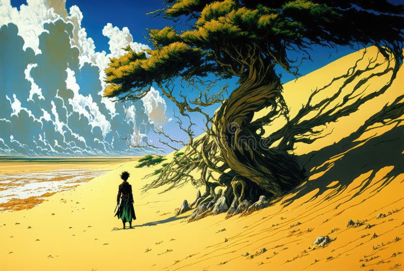 Stranger in Tree Shadow on Beach AI Generative Illustration Stock ...