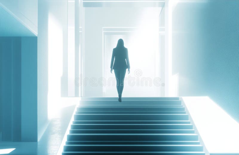 A Stranger is Walking Up the Stairs that Lead To a Luminous Open Area ...