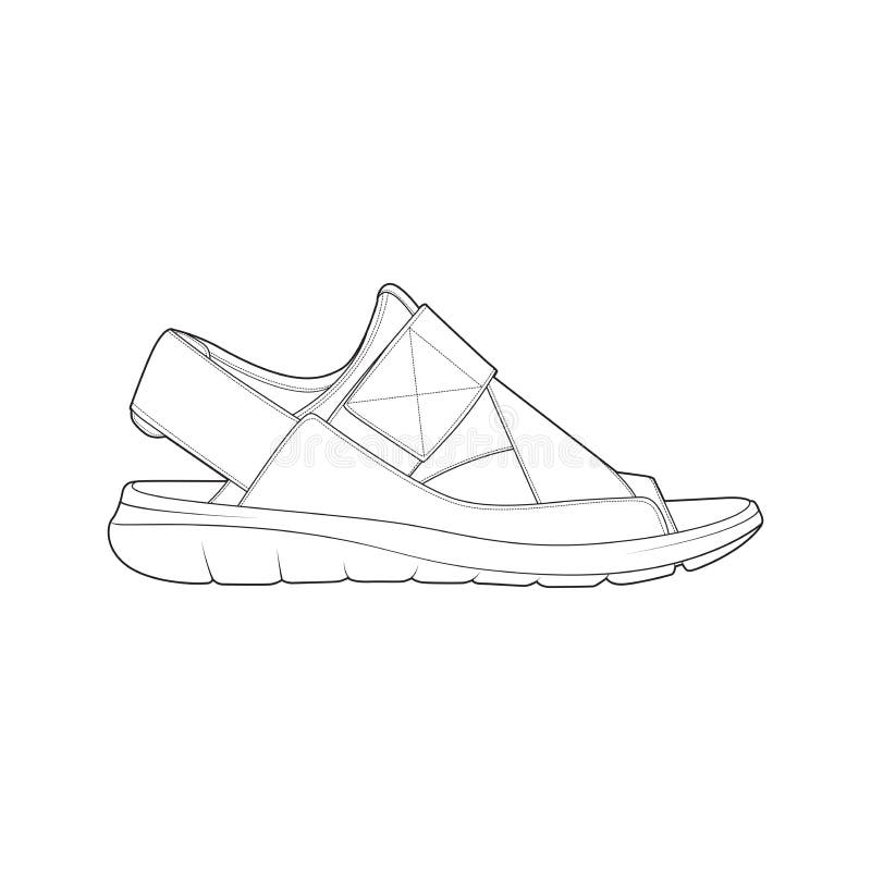Strap Sandal Outline Drawing Vector, Strap Sandal in a Sketch Style ...