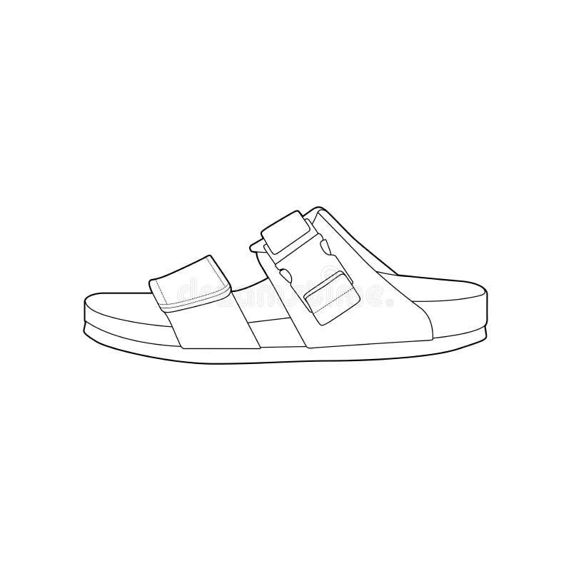 Strap Sandal Outline Drawing Vector, Strap Sandal in a Sketch Style ...