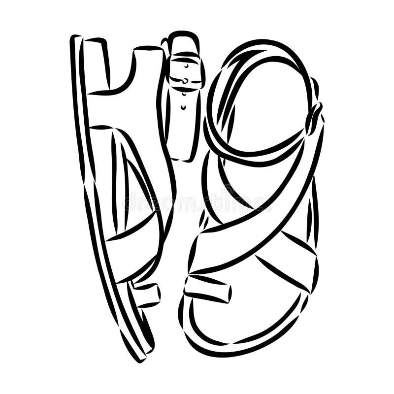 Strap Sandal Outline Drawing Vector, Strap Sandal in a Sketch Style ...