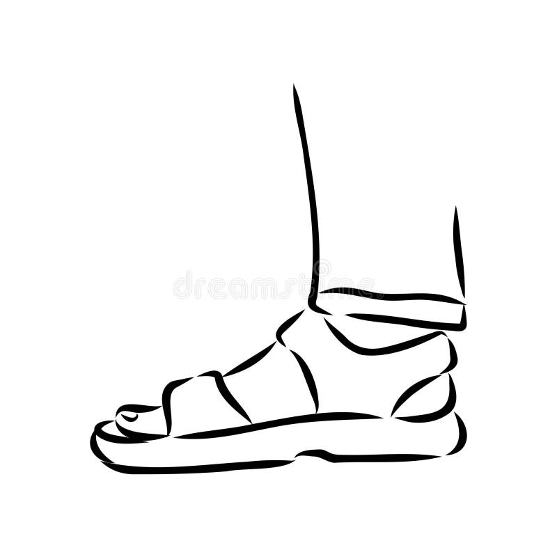 Strap Sandal Outline Drawing Vector, Strap Sandal in a Sketch Style ...