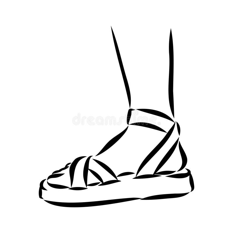 Strap Sandal Outline Drawing Vector, Strap Sandal in a Sketch Style ...