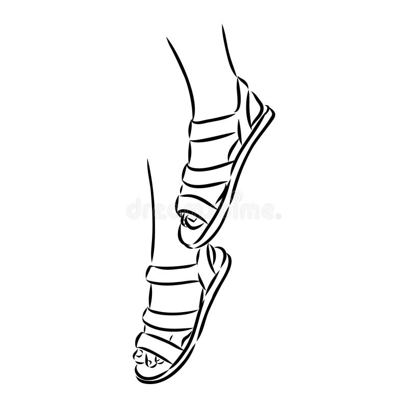 Strap Sandal Outline Drawing Vector, Strap Sandal in a Sketch Style ...