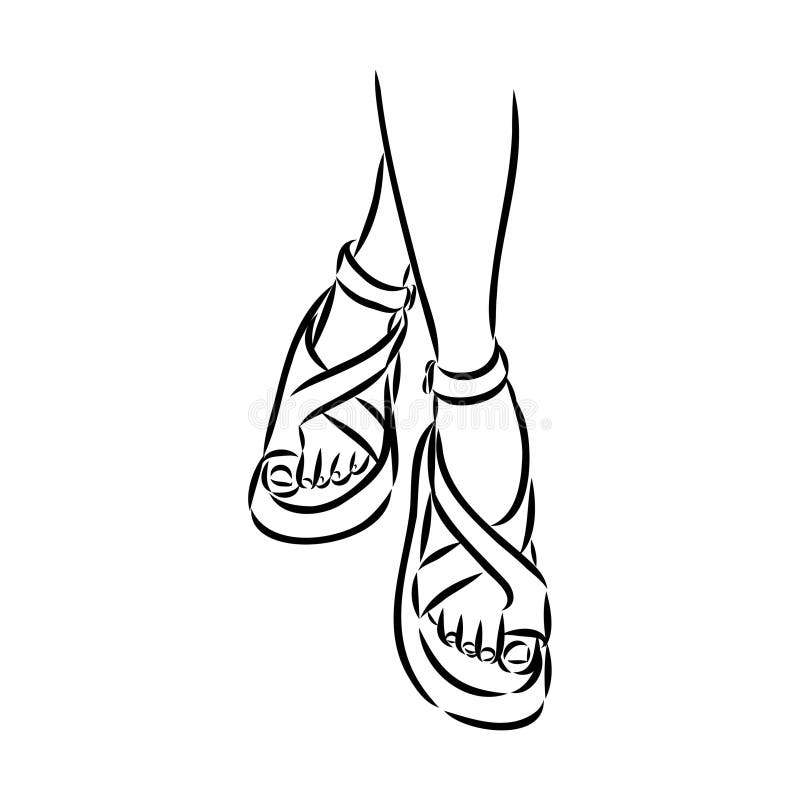 Strap Sandal Outline Drawing Vector, Strap Sandal in a Sketch Style ...