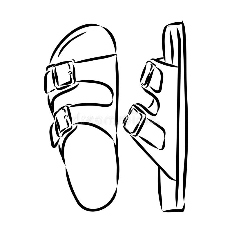 Strap Sandal Outline Drawing Vector, Strap Sandal in a Sketch Style ...