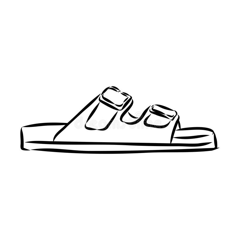 Strap Sandal Outline Drawing Vector, Strap Sandal in a Sketch Style ...