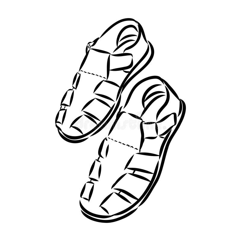 Strap Sandal Outline Drawing Vector, Strap Sandal in a Sketch Style ...