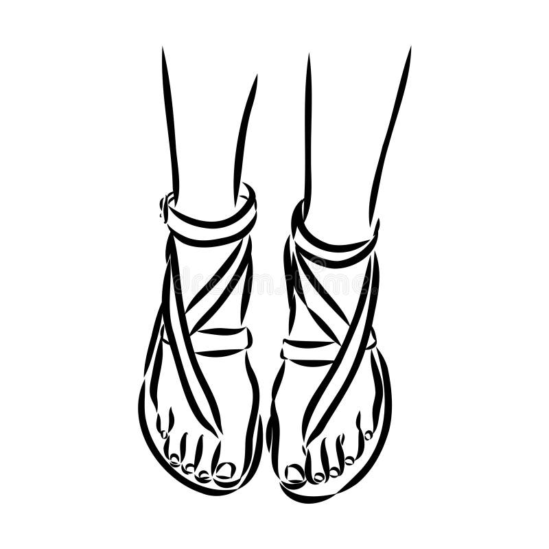 Strap Sandal Outline Drawing Vector, Strap Sandal in a Sketch Style ...