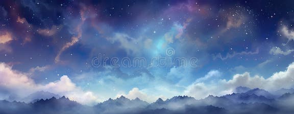 Strarry sky with clouds stock illustration. Illustration of cloud ...