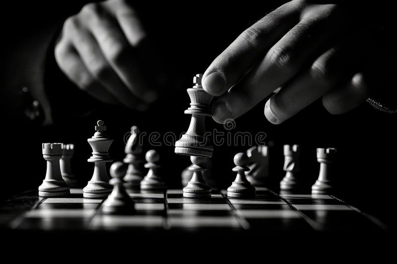 Strategic Chess Move a Black and White Masterpiece a Dramatic Closeup ...
