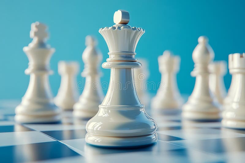 Strategic Chess Pieces on Blue and White Board during Tense Game in ...