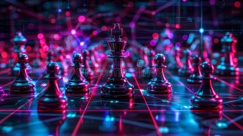 Strategic Chess Pieces on Digital Grid Representing Risk Mitigation and ...