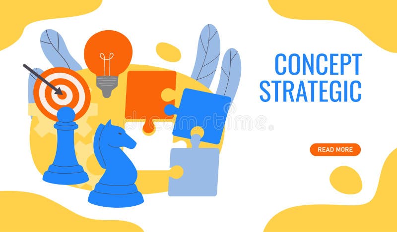 Strategic Concept with Chess Pieces, Target, Lightbulb, Puzzle Pieces ...