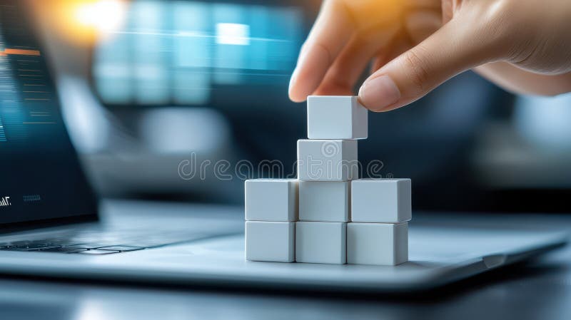 Strategic Cube Placement on Laptop, a Visual Representation of Planning ...