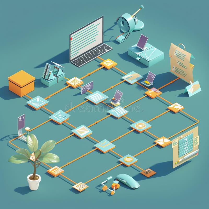163 Strategic 3D Cartoon Business Flowchart Illustrating a Multistep ...