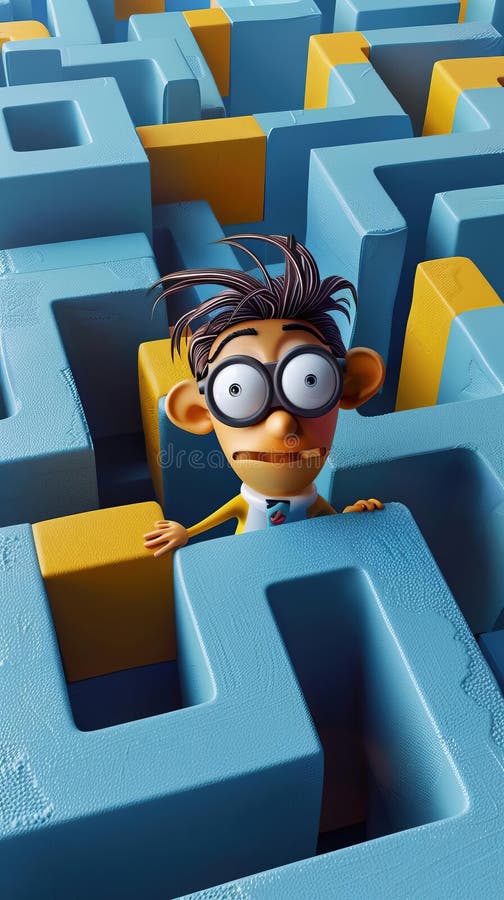 46 Strategic 3D Cartoon Character Navigating a Maze of Solutions Stock ...