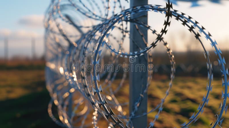 Strategic Defense Line: Barbed Wire at Army Base. Stock Illustration ...