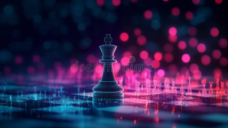 Strategic Game Concept with Chess Kings Hologram Overlay on Binary Data ...